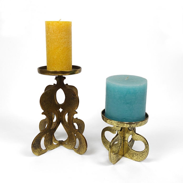 Mid-Century Modern Heavy Black Copper Low Table Model Candlestick For ...