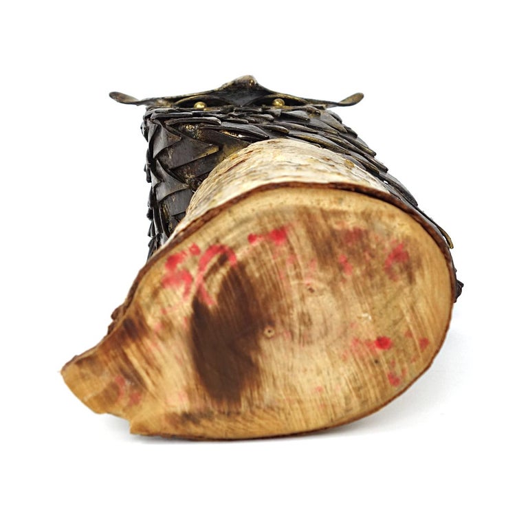 Mid-Century Modern Heavy Copper Owl Sitting on a Birch Trunk For Sale ...