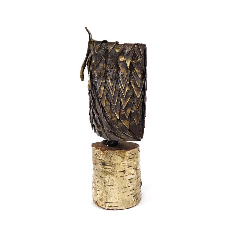 Mid-Century Modern Heavy Copper Owl Sitting on a Birch Trunk For Sale ...