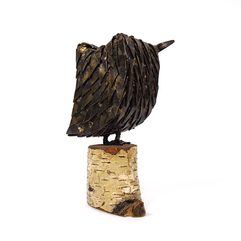 Mid-Century Modern Heavy Copper Owl Sitting on a Birch Trunk For Sale ...