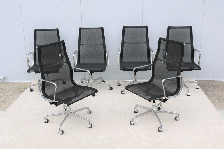 Mid-Century Modern Herman Miller Eames Aluminum Group Black Mesh ...