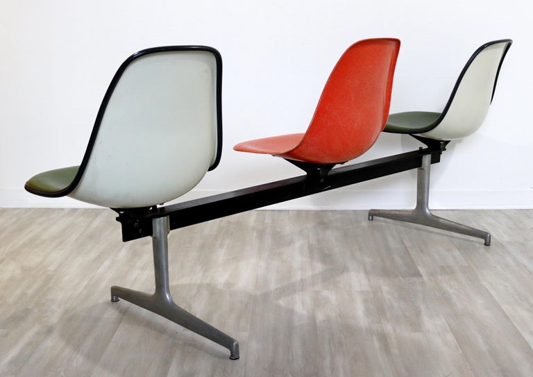 Mid-Century Modern Herman Miller Tandem Metal 3 Shell Seat Bench at 1stDibs