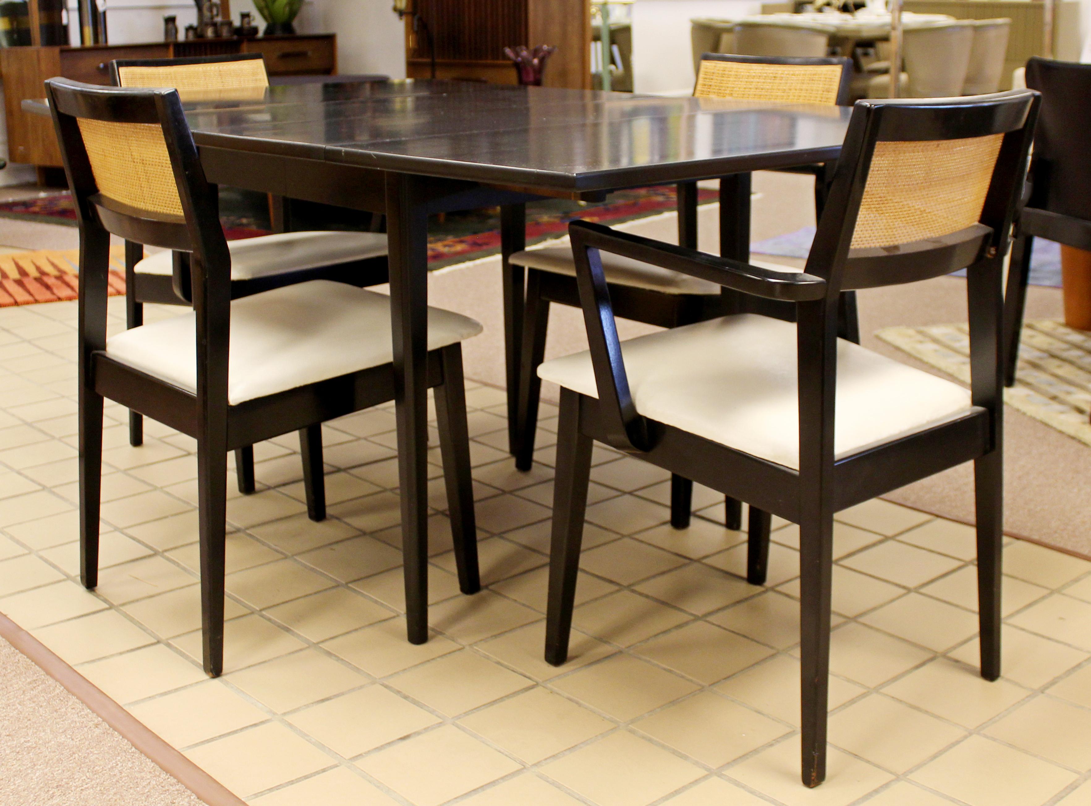 Mid-Century Modern Hibriten Black and Cane Dinette Set 4 Chairs 3 ...