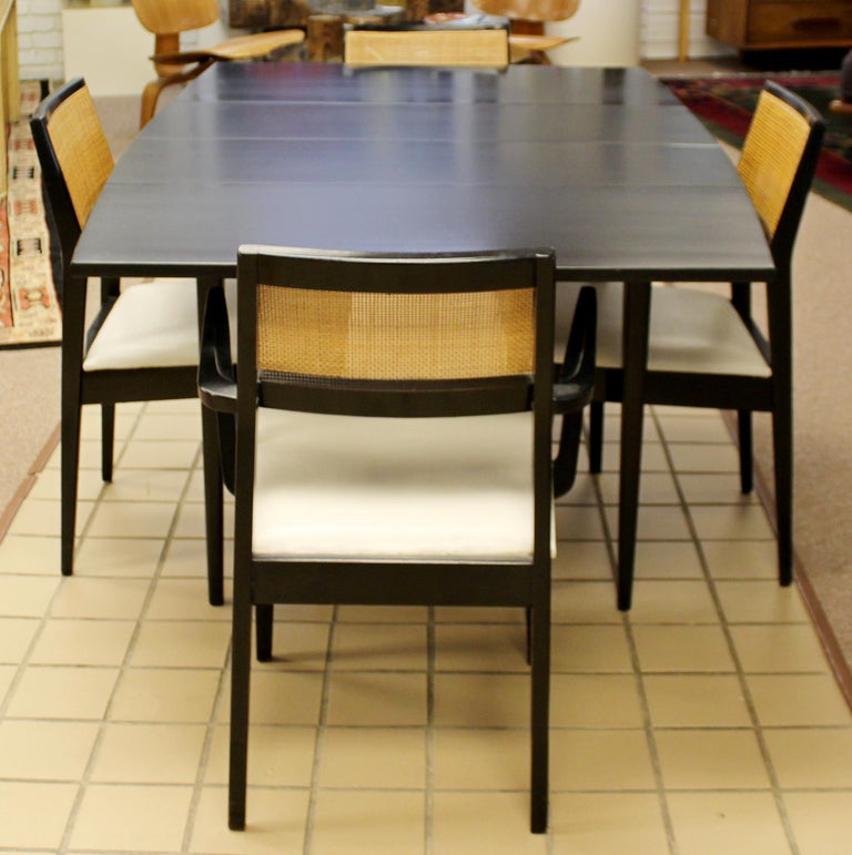 Mid-Century Modern Hibriten Black and Cane Dinette Set 4 Chairs 3 ...