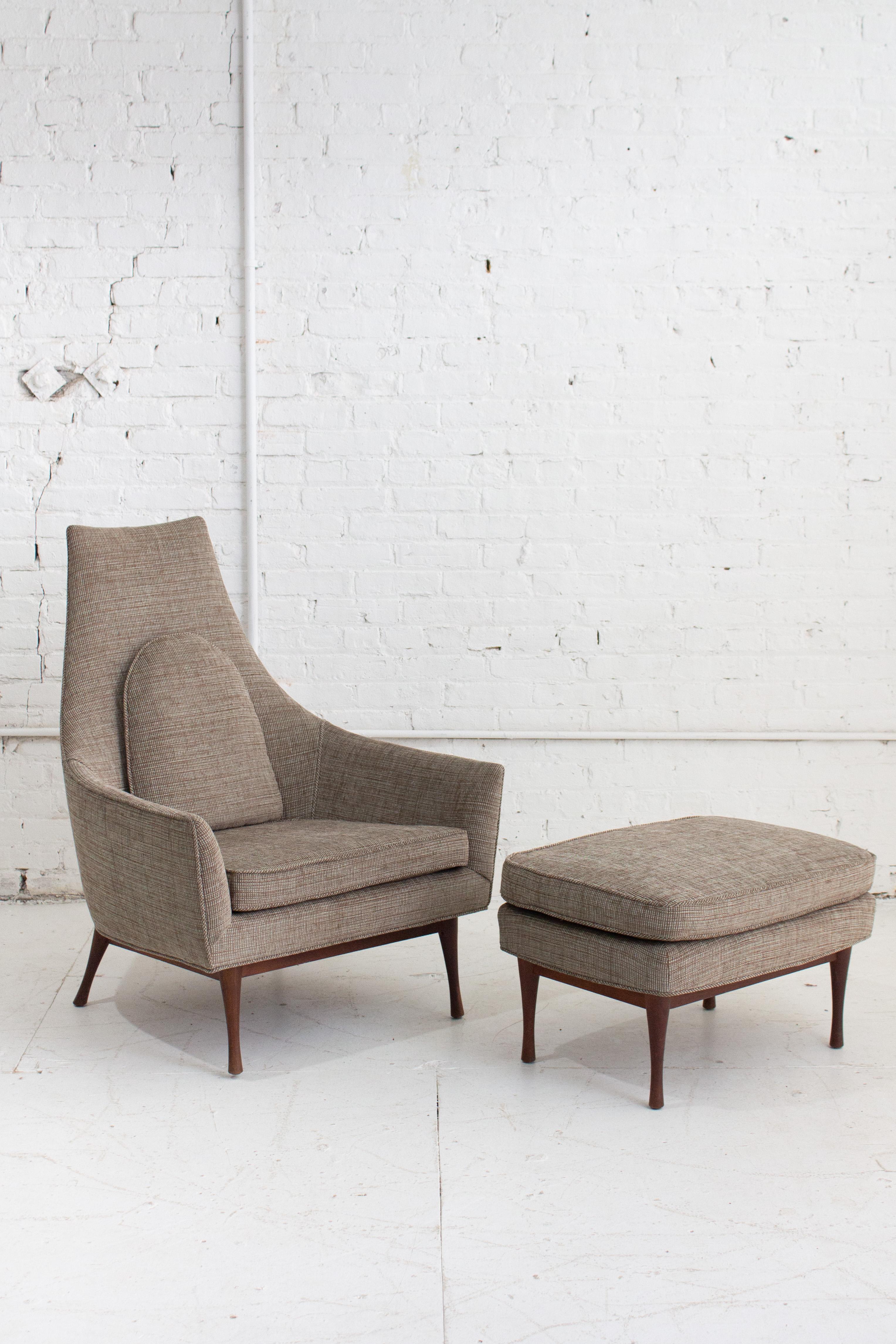 Mid Century Modern High Back Chair and Ottoman For Sale at 1stDibs