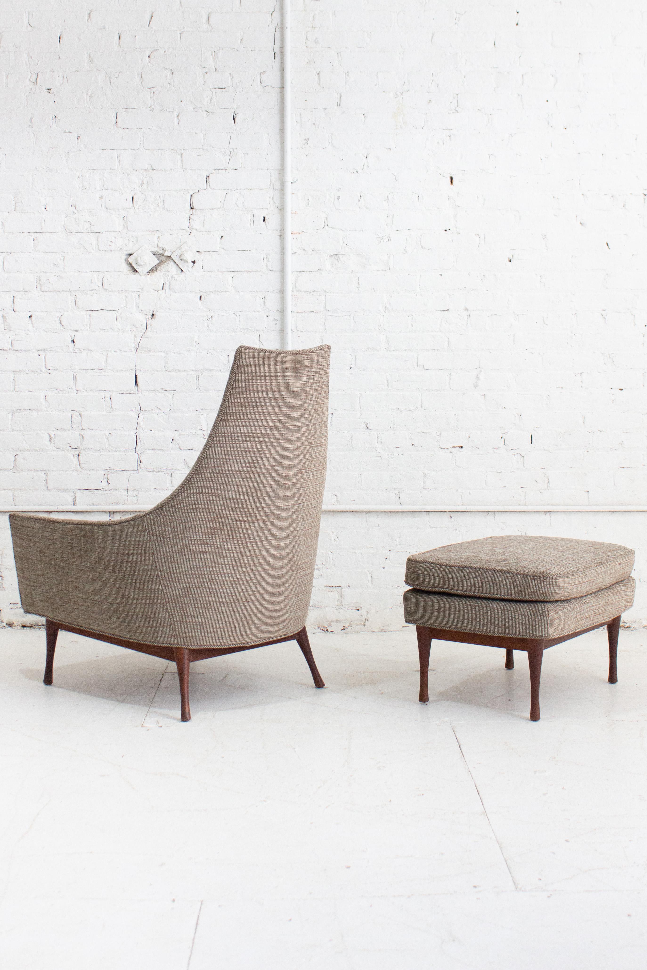 Mid Century Modern High Back Chair and Ottoman For Sale at 1stDibs