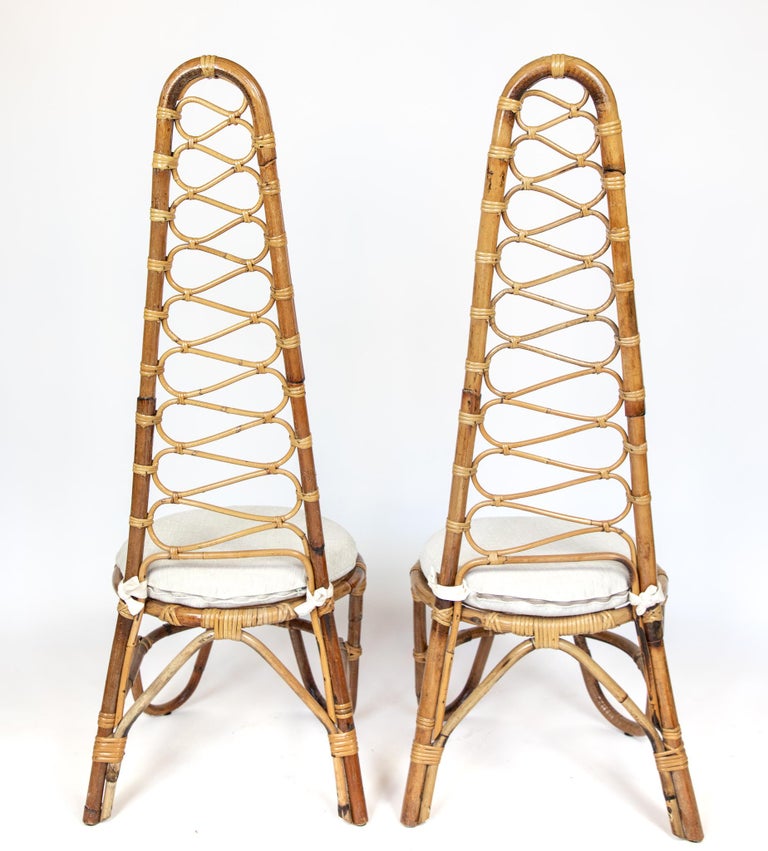 Mid-Century Modern High Back Rattan Chairs and Table, Italy 1960s For ...