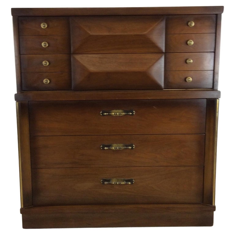 Mid-Century Modern Highboy Dresser with Beveled Drawer Faces For Sale ...
