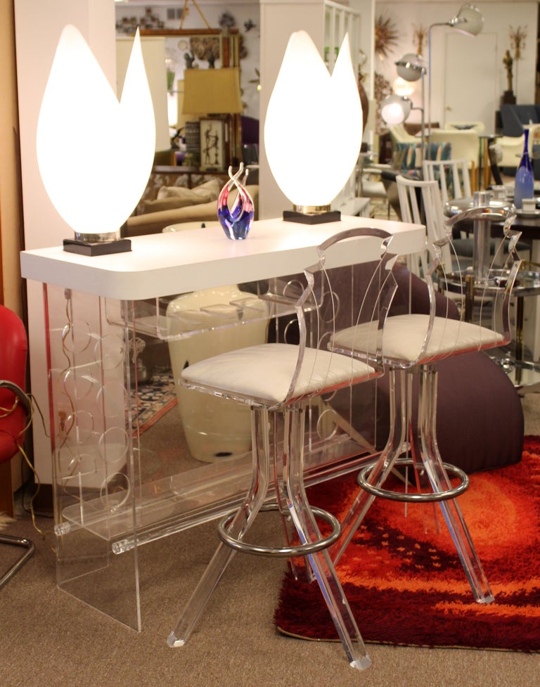 Mid-Century Modern Hollywood Regency Pair of Lucite Bar Stools Light Up ...