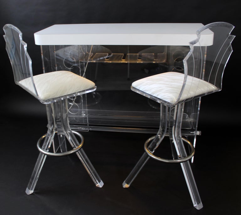 Mid-Century Modern Hollywood Regency Pair of Lucite Bar Stools Light Up ...