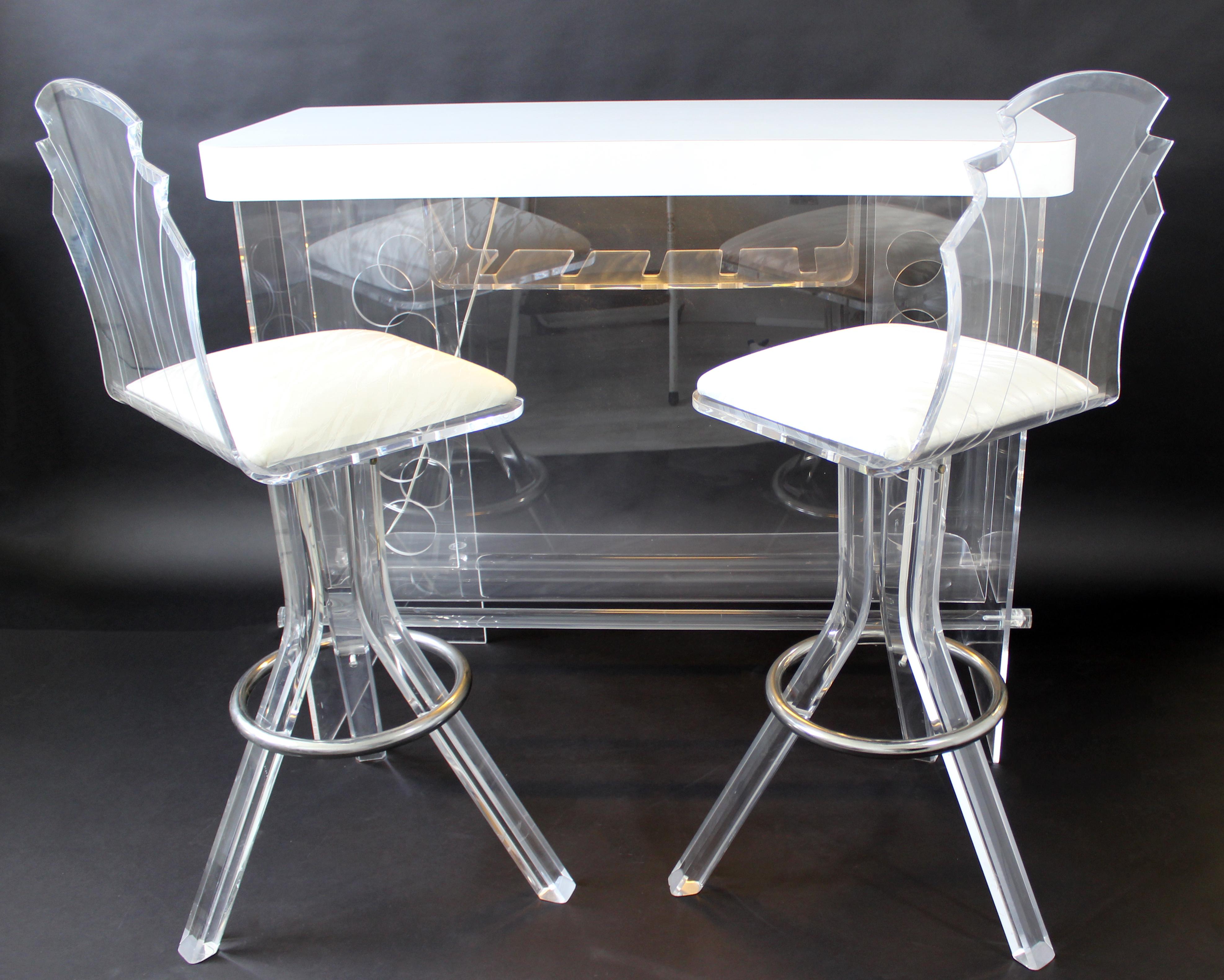 Mid-Century Modern Hollywood Regency Pair of Lucite Bar Stools Light Up ...