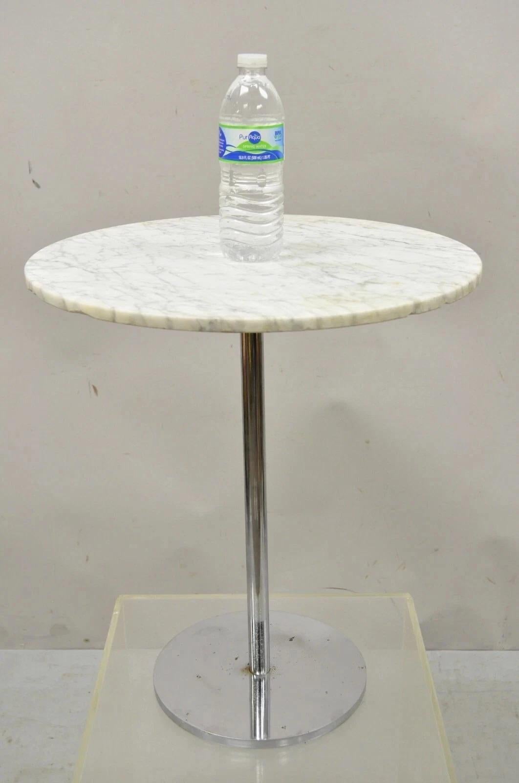 Mid Century Modern Hugh Acton Round Marble Top Chrome Lollipop Drinks ...