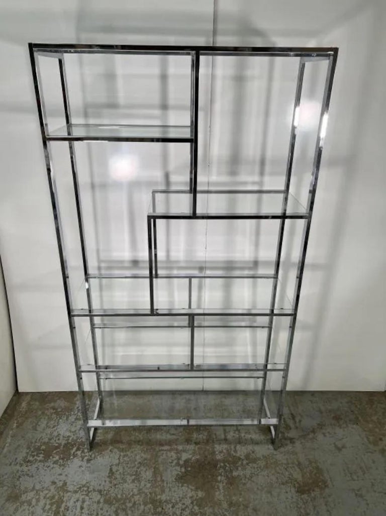 Mid-Century Modern in the Style of Milo Baughman Chrome and Glass Shelf ...