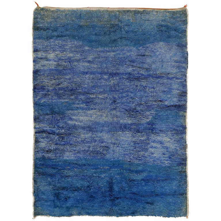 Mid-Century Modern Indigo Blue Moroccan Berber Beni Mguild Rug at 1stDibs