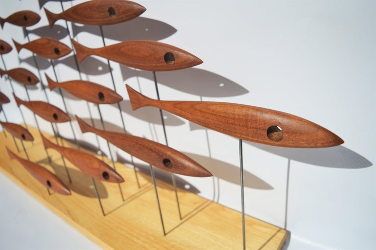 Mid-Century Modern Inspired 16 Fish Sculpture in Vintage Teak by Tyler ...