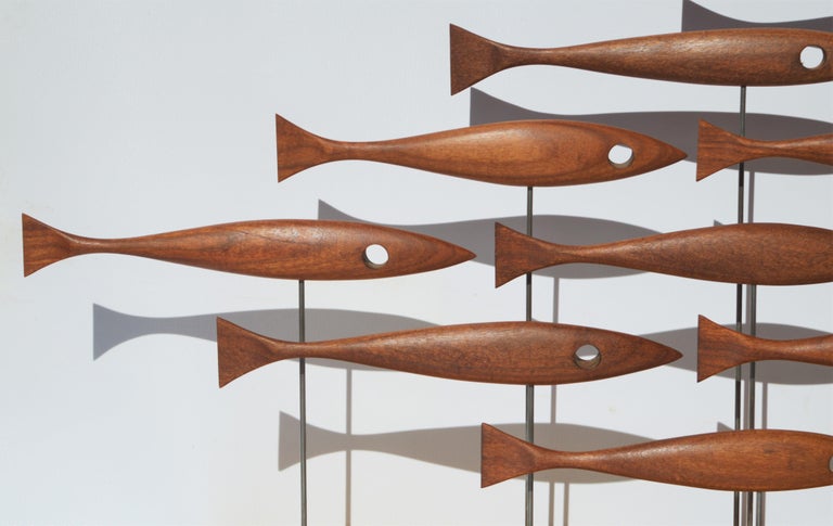 Mid-Century Modern Inspired 16 Fish Sculpture in Vintage Teak by Tyler ...