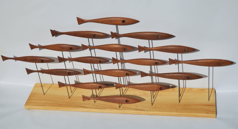 Mid-Century Modern Inspired 16 Fish Sculpture in Vintage Teak by Tyler ...