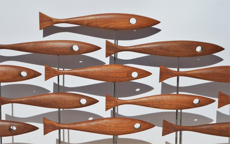 Mid-Century Modern Inspired 16 Fish Sculpture in Vintage Teak by Tyler ...