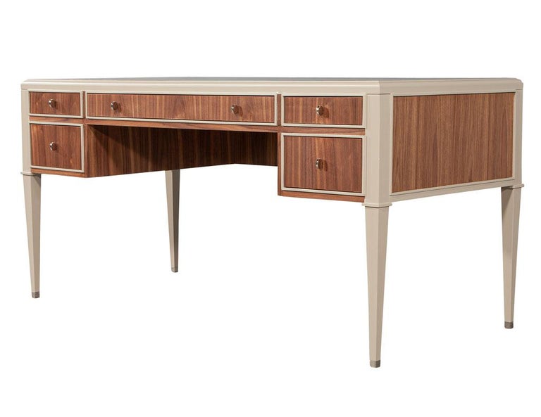 Mid-Century Modern Inspired 2-Tone Walnut Writing Desk For Sale at 1stDibs