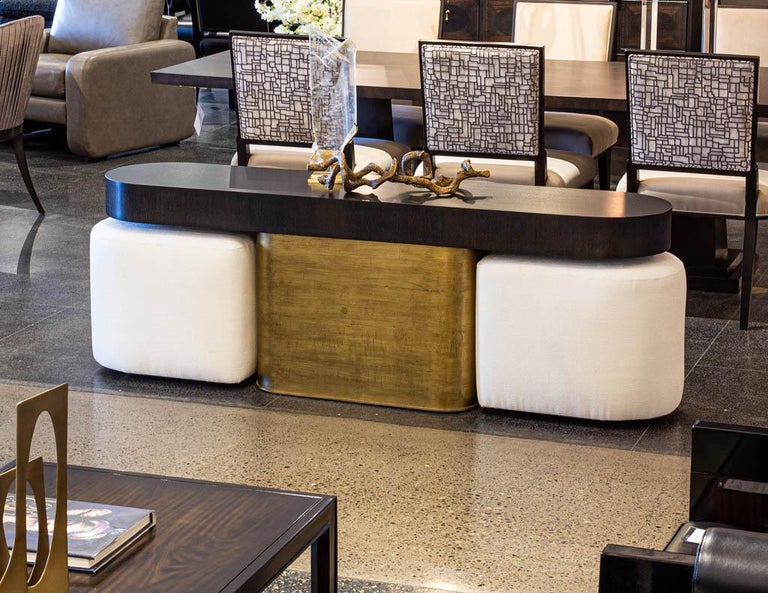 Mid-Century Modern Inspired Console Table with Pullout Ottomans Set For ...