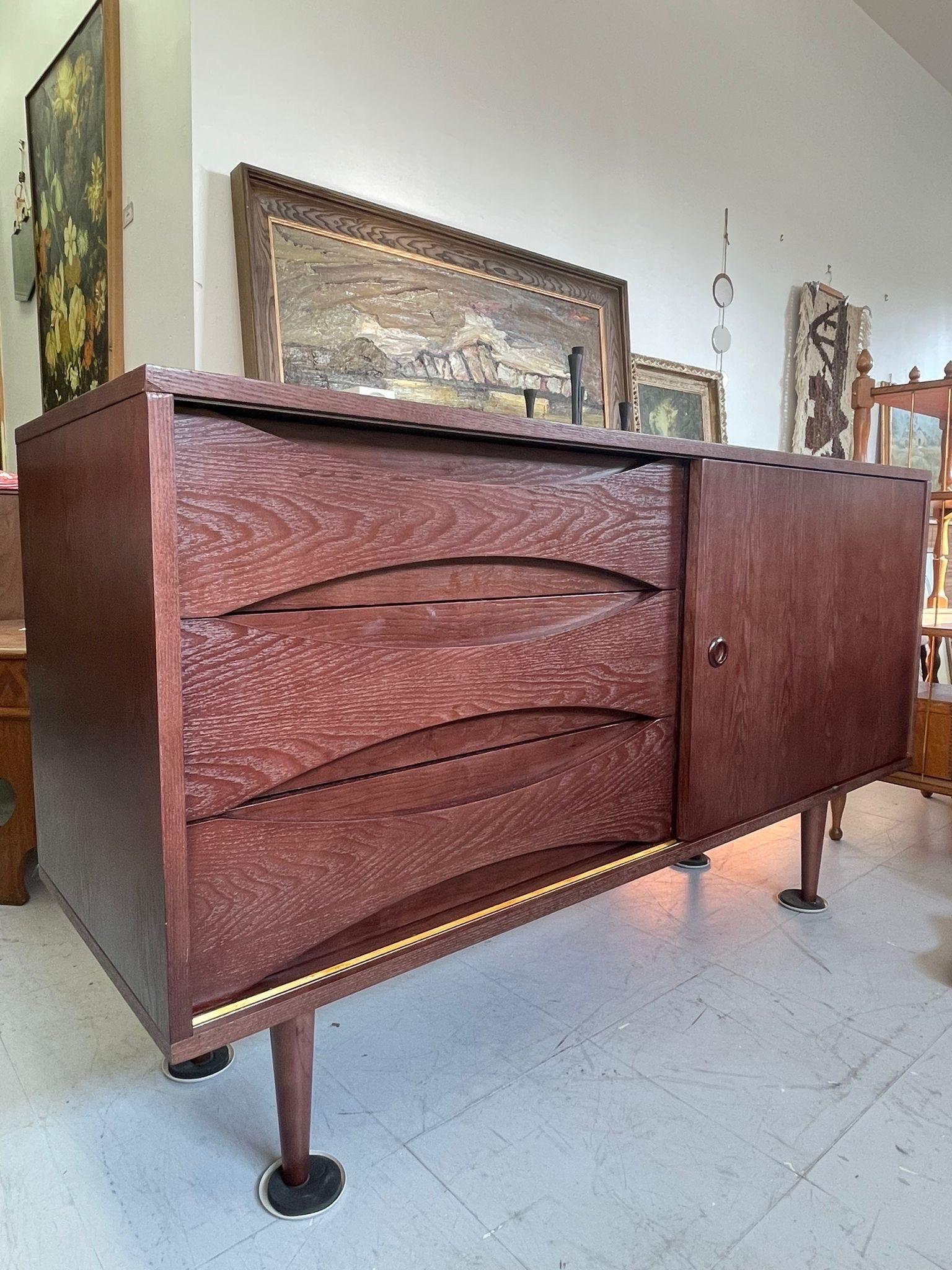 Mid Century Modern Inspired Credenza With Three Drawers and Cabinet ...