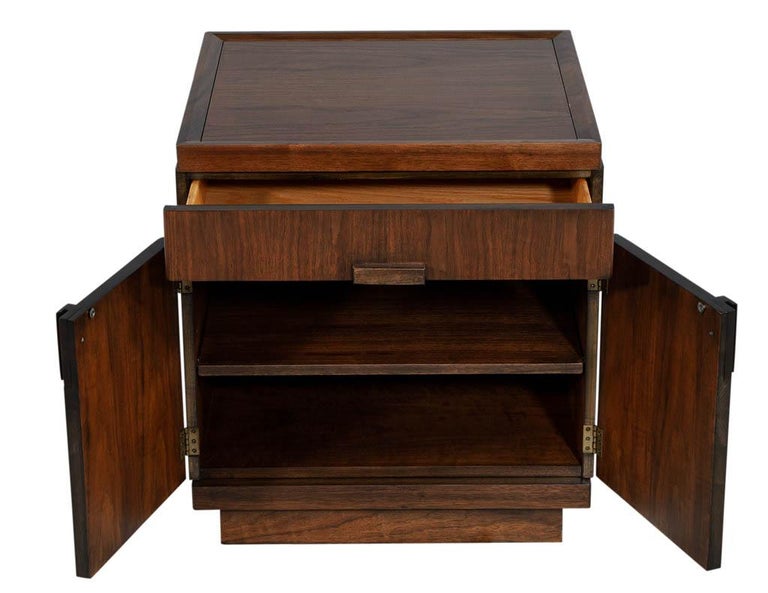 Mid-Century Modern Inspired Walnut End Table Chest For Sale at 1stDibs