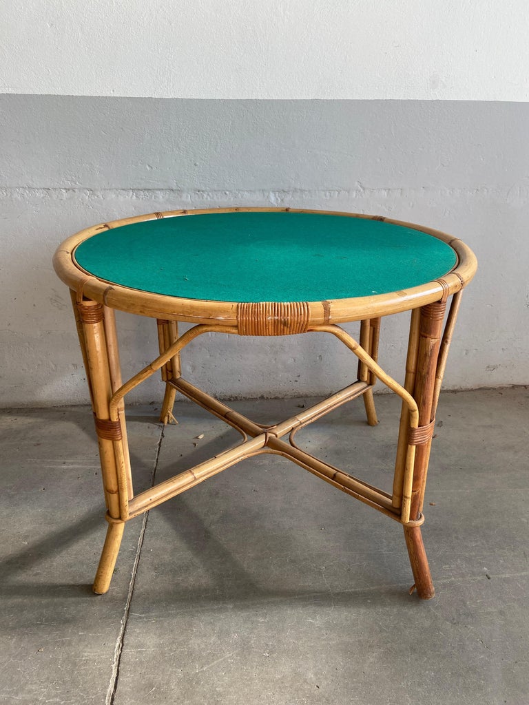 Mid-Century Modern Italian Bamboo Game Table Set with 2 Chairs, 1970s ...