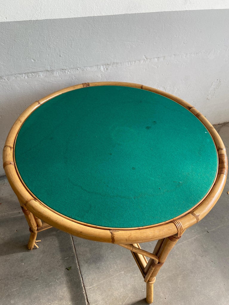Mid-Century Modern Italian Bamboo Game Table Set with 2 Chairs, 1970s ...