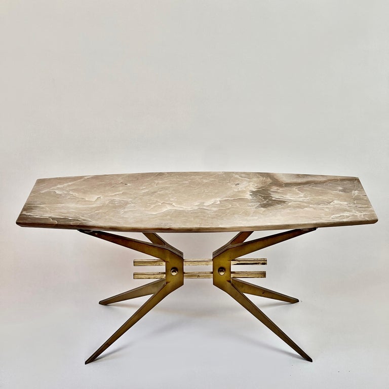 Mid-Century Modern Italian Beige Alabaster W/ Gold Metal Basement ...