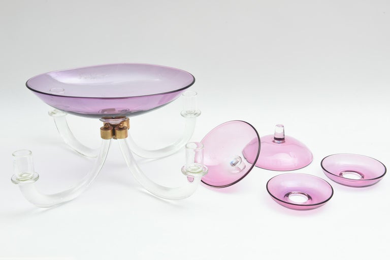 Mid Century Modern Italian Blown Purple Glass Centerpiece Murano At