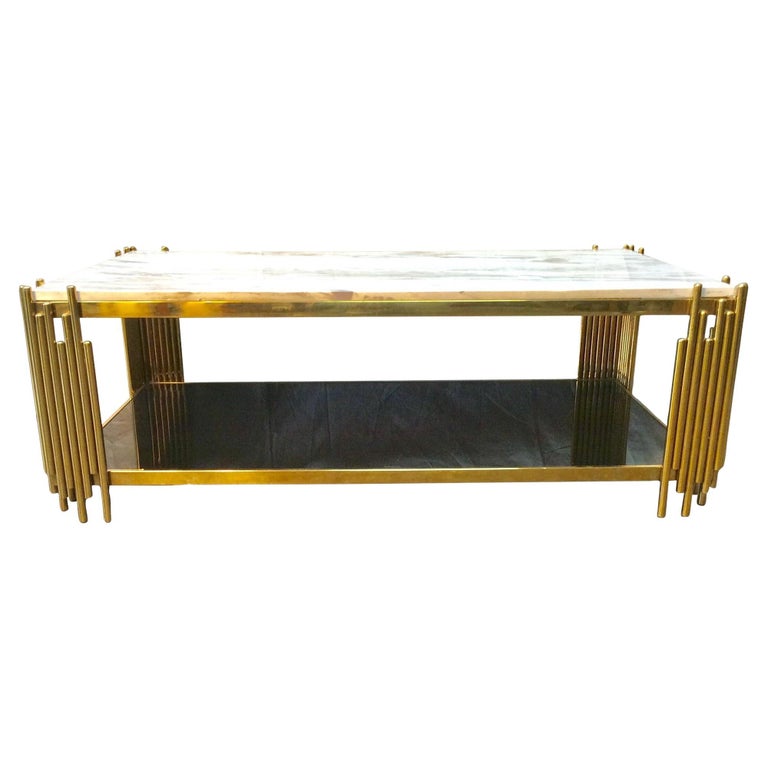 Mid Century Modern Italian Brass Glass and Cultured Marble Coffee Table ...