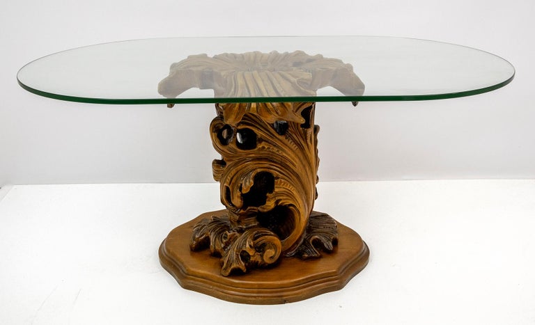 Mid-Century Modern Italian Carved Wood Base Large Curls and Leaves ...