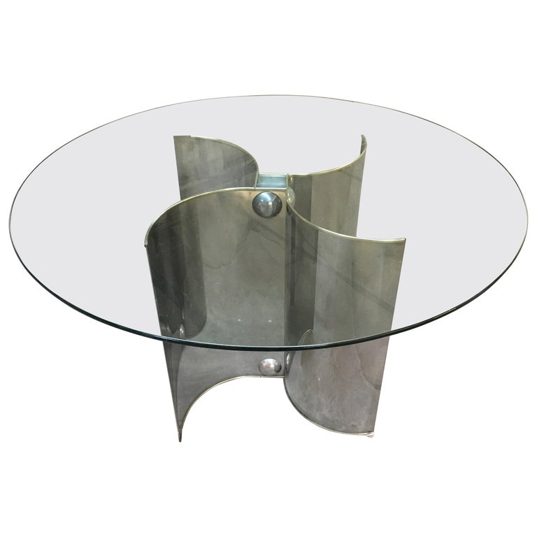 Mid-Century Modern Italian Chrome Base Dining Table with Round Glass ...