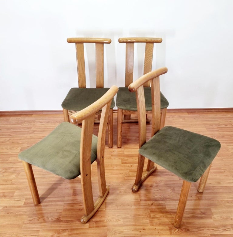 Mid-Century Modern Italian Dinning Chairs, Wood and Vervet Chairs ...