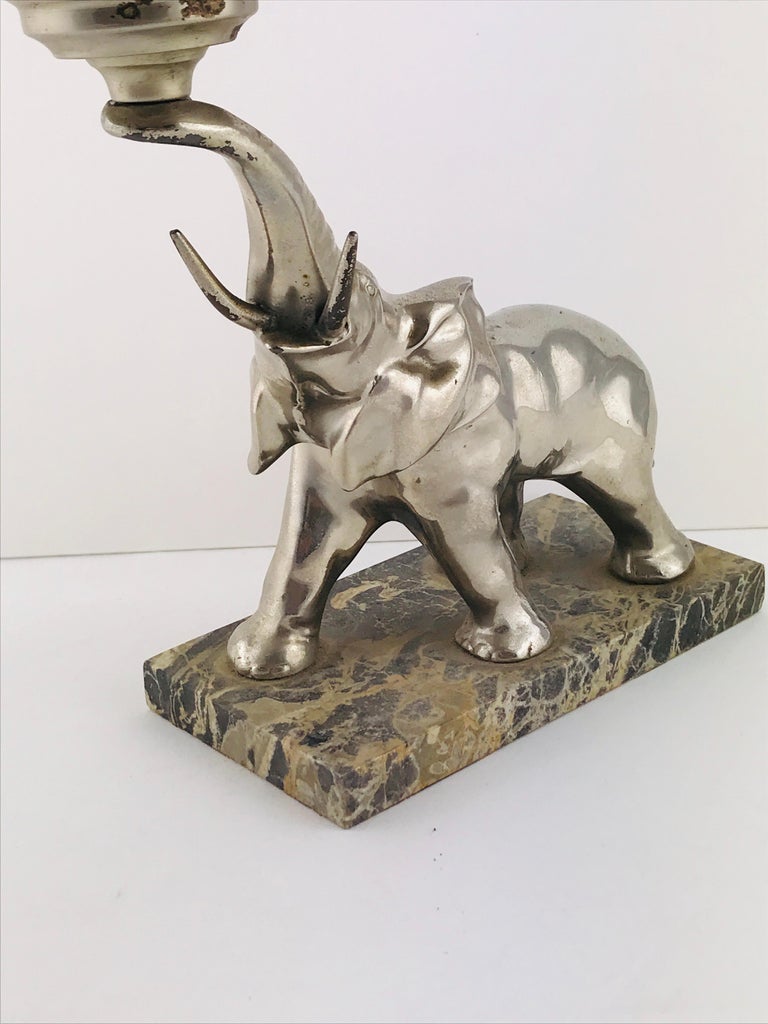 Mid-Century Modern Italian Elephant Sculpture Silver Plated and Marble ...