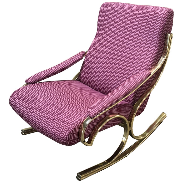 Mid-Century Modern Italian Gilt Metal Rocking Chair with Vintage ...