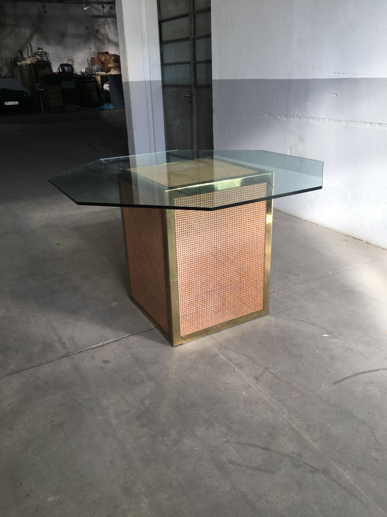 Mid-Century Modern Italian Octagonal Dining Table with Vienna Straw ...