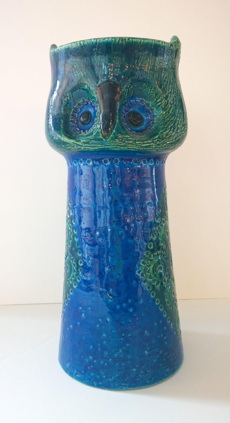 Glazed ‘Owl’ Bitossi for Raymor Pottery Vase in Blue and Green at ...