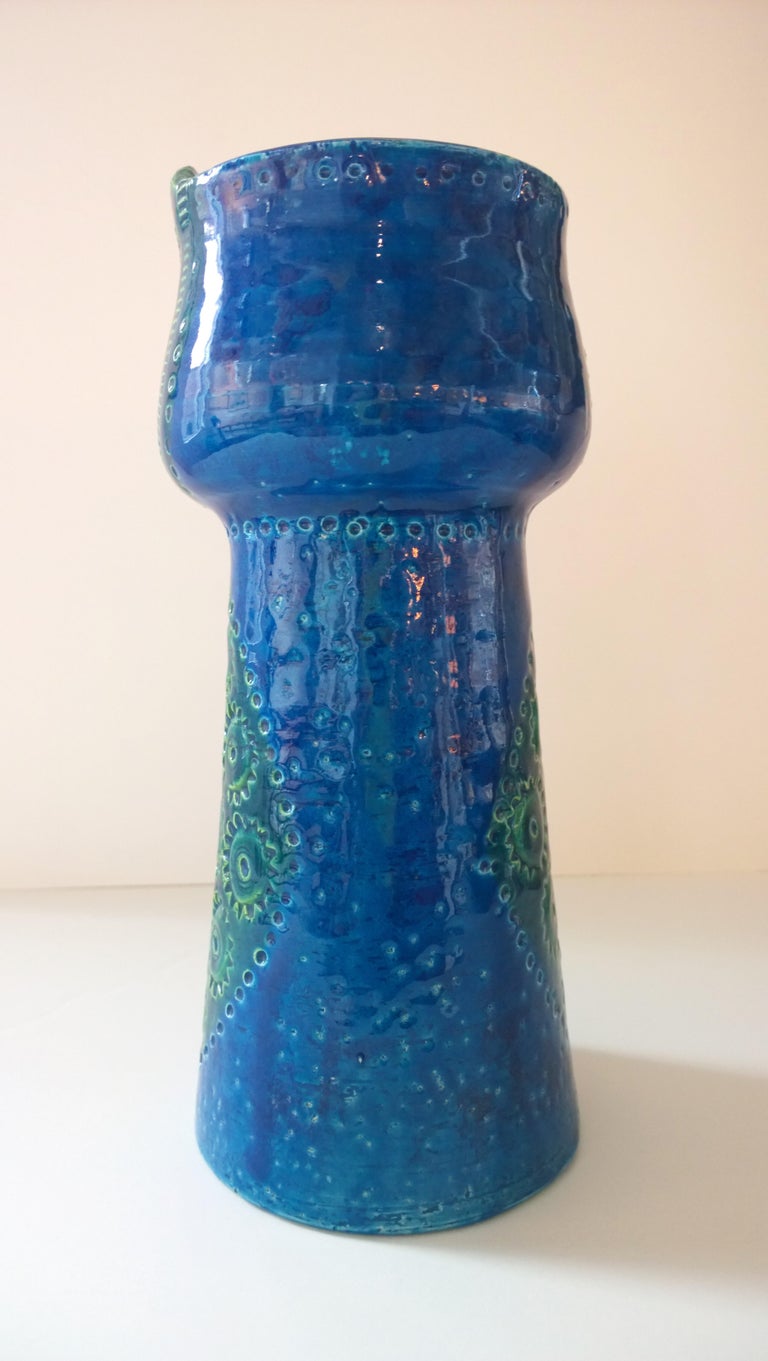 Glazed ‘Owl’ Bitossi for Raymor Pottery Vase in Blue and Green at 1stDibs
