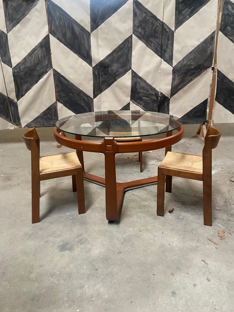 Mid-Century Modern Italian Round Table with Smoked Glass Top and 3 ...