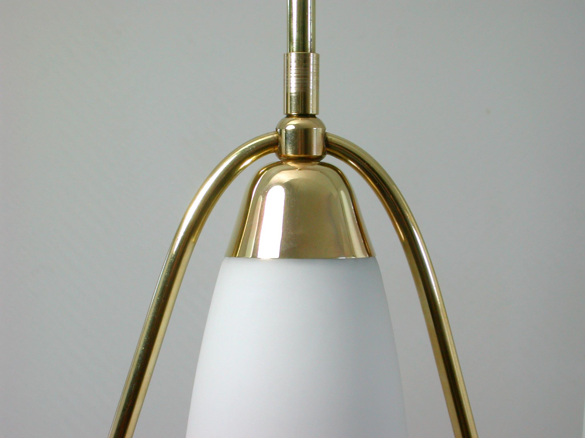 Mid-Century Modern Italian Satinated Glass and Brass Pendant Chandelier ...