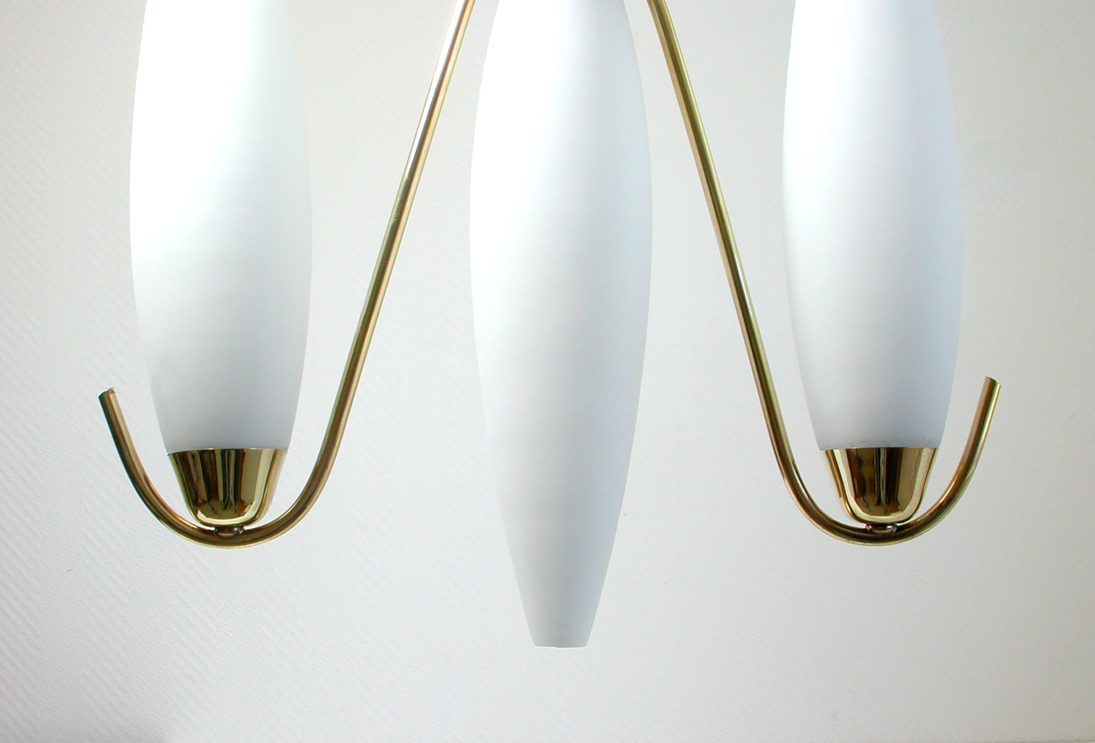 Mid-Century Modern Italian Satinated Glass and Brass Pendant Chandelier ...