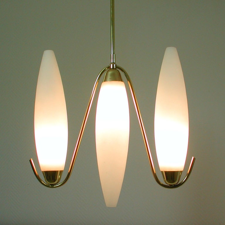 Mid-Century Modern Italian Satinated Glass and Brass Pendant Chandelier ...