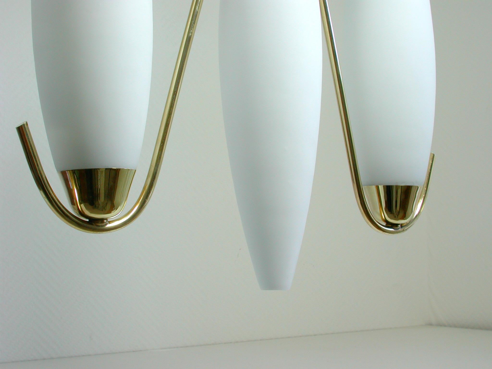 Mid-Century Modern Italian Satinated Glass and Brass Pendant Chandelier ...