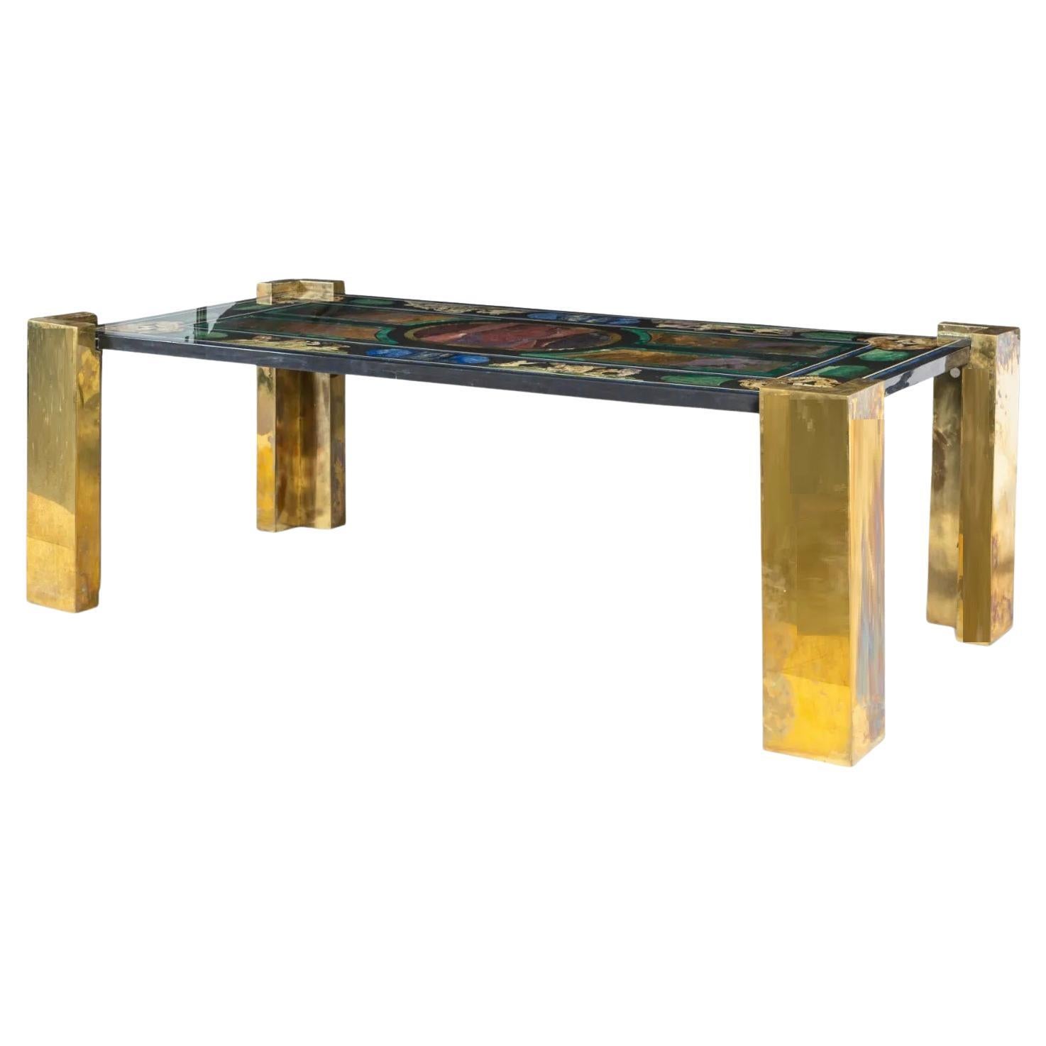 Mid-Century Modern Italian Scagliola Trompe L'oeil Brass Dining Table ...