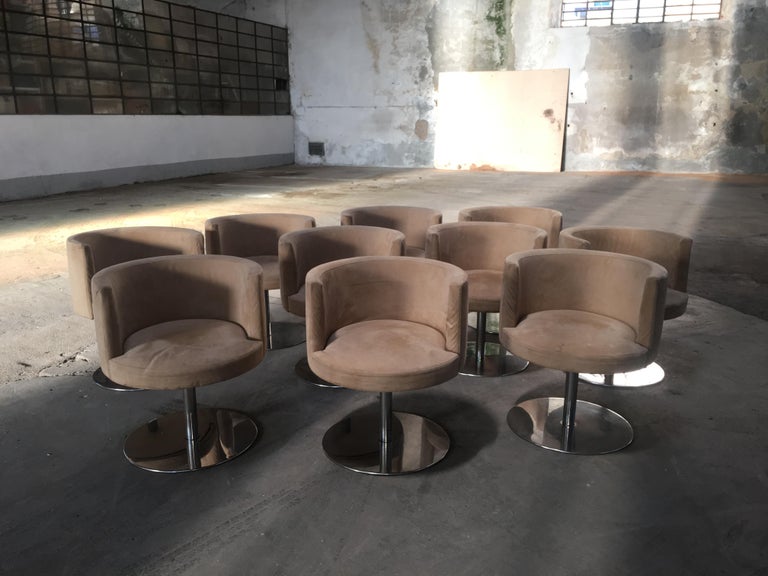 Mid-Century Modern Italian Set of 10 Alcantara Swivel Chairs with ...