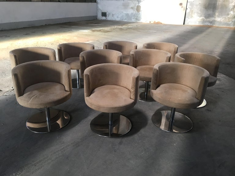 Mid-Century Modern Italian Set of 10 Alcantara Swivel Chairs with ...