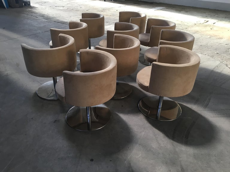 Mid-Century Modern Italian Set of 10 Alcantara Swivel Chairs with ...