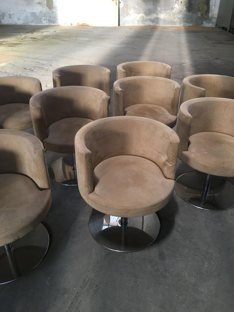 Mid-Century Modern Italian Set of 10 Alcantara Swivel Chairs with ...