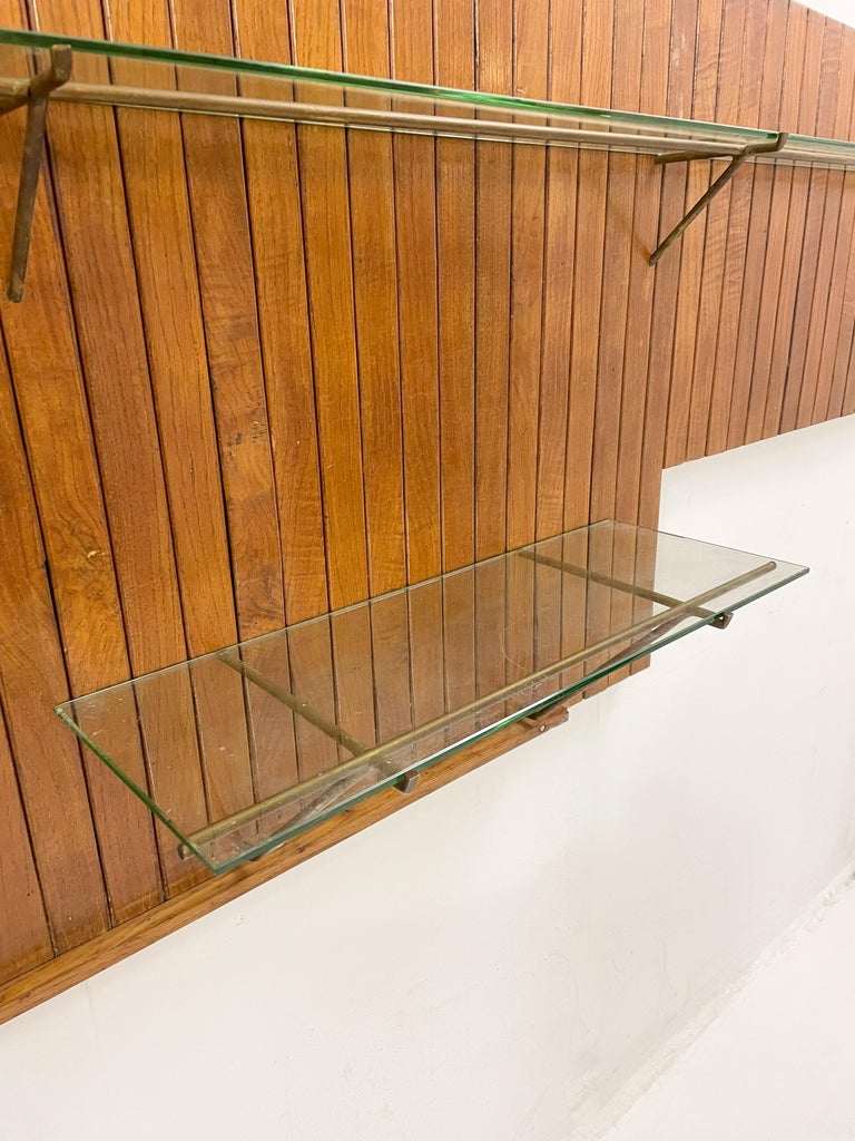 Mid-Century Modern Italian Shelves, Wood, Brass and Glass, 1960s For ...